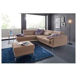 Sit & More Ecksofa SIT & MORE "Percy L-Form" Sofas Gr. B/H/T: 270cm x 77cm x 235cm, Feinstruktur, Ottomane links, mit satiniertem Nickelfuß, beige 12 cm Fußhöhe, Sitztiefenverstellung, wahlweise in 2 Fußfarben