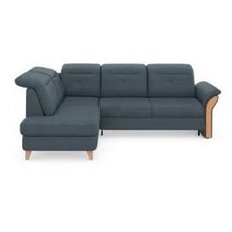 Ecksofa Home Affaire "Dangast L-Form" Sofas Gr. B/H/T: 269cm x 92cm x 200cm, Struktur, Ottomane links, mit Bettfunktion und Bettkasten-ohne Relaxfunktion, blau (blaugrau) Kopfteilverstellung, wahlweise mit motorischer Relaxfunktion