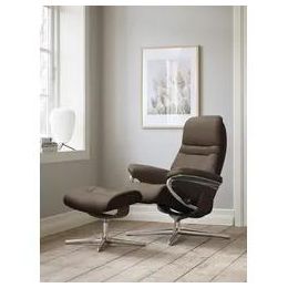 Relaxsessel stressless "Sunrise" Sessel Gr. ROHLEDER Stoff Q2 FARON, Cross Base Braun, Relaxfunktion-Drehfunktion-PlusTMSystem-Gleitsystem-BalanceAdaptTM, B/H/T: 79cm x 103cm x 73cm, braun (dark beige q2 faron) mit Cross Base, Größe S, M & L, Holzakzent Braun