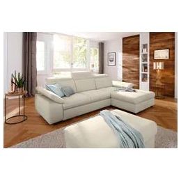 Ecksofa Home Affaire "Mauritius L-Form" Sofas Gr. B/T: 287cm x 178cm, Soft clean, Recamiere rechts, ohne Bettfunktion-ohne Bettkasten, weiß mit Kopfteil- und Armlehnverstellung, Bettfunktion Bettkasten