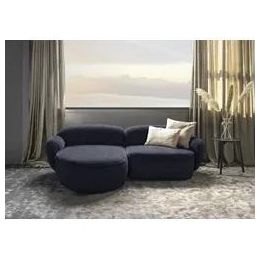 Ecksofa furninova "Bubble, Designsofa mit hochwertiger Detailverarbeitung, L-Form" Sofas Gr. B/H/T: 244 cm x 80 cm x 104 cm, Velourstoff grob ALICE, Recamiere links, blau (midnight blu) sehr komfortabel durch Memoryschaum, im skandinavischen Design