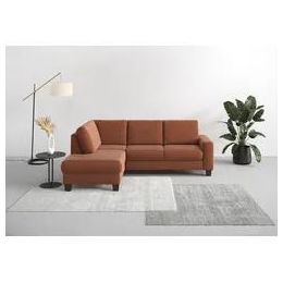 Ecksofa Home Affaire "Summer L-Form" Sofas Gr. B/H/T: 236 cm x 91 cm x 170 cm, Feincord, Ottomane links, ohne Bettfunktion-ohne Bettkasten-mit Federkern, rosegold (kupfer) mit Ottomane, oder ohne Bettfunktion und Bettkasten, Cord-Bezug