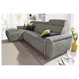 Sit & More Ecksofa SIT & MORE "Township L-Form", grau, B:253cm H:102cm T:168cm, Luxus-Microfaser (100% Polyester), NaturLEDER Punch (echtes Rindsleder) in Sitz und Rücken. Korpus in passendem Kunstleder SOFTLUX bezogen, Luxus-Microfaser ALTARA NUBUCK (100% Polyester), Sofas, wahlweise mit elektrischer Wallfree-Funktion