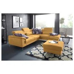 Sit & More Ecksofa SIT & MORE "Percy L-Form" Sofas Gr. B/T: 270cm x 235cm, Luxus-Microfaser Paris, Ottomane rechts, mit Kopfteilverstellung-mit satiniertem Nickelfuß, gelb (mustard) 12 cm Fußhöhe, Sitztiefenverstellung, wahlweise in 2 Fußfarben