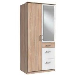 Kleiderschrank wimex "Click", weiß (struktureichefarben hell, weiß), B:90cm H:199cm T:58cm, Schränke, Drehtürenschrank Kleiderschrank, mit Spiegel