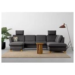 Wohnlandschaft Home Affaire "Trelleborg U-Form" Sofas Gr. B/H/T: 307 cm x 86 cm x 213 cm, Breitcord, Ottomane rechts, ohne Bettfunktion-ohne Stauraum, grau wahlweise mit Bettfunktion und Bettkasten, inkl. Federkern-Polsterung