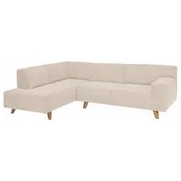 Ecksofa Tom Tailor HOME "NORDIC PURE" Sofas Gr. B/H/T: 249cm x 77cm x 181cm, Samtstoff STC, Ottomane links, beige (ivory stc 1) mit Ottomane, im Retrolook, Füße Buche natur