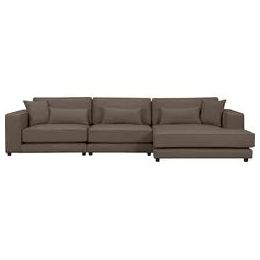 Ecksofa OTTO products "Grenette L-Form" Sofas Gr. B/H/T: 326cm x 77cm x 154cm, Samtoptik recycelt, Ottomane rechts, braun Modulsofa, im Baumwoll-Leinenmix oder aus recycelten Stoffen