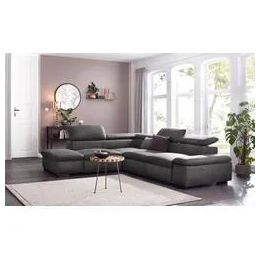 Ecksofa Home Affaire Sofas Gr. B/H/T: 272cm x 73cm x 226cm, Luxus-Microfaser Vintageoptik, Ottomane links, mit Bettfunktion, grau (anthrazit) mit Kopfteilverstellung, wahlweise Bettfunktion