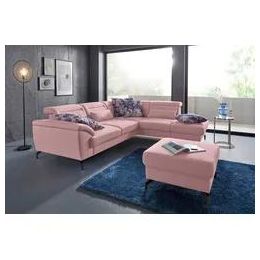 Sit & More Ecksofa SIT & MORE "Percy L-Form" Sofas Gr. B/T: 270cm x 235cm, Feinstruktur, Ottomane rechts, mit Kopfteilverstellung-mit schwarzem Nickelfuß, rosa (altrosa) 12 cm Fußhöhe, Sitztiefenverstellung, wahlweise in 2 Fußfarben