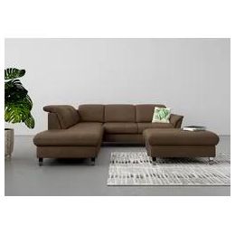 Sit & More Ecksofa SIT & MORE "Maggiore L-Form" Sofas Gr. B/H/T: 261cm x 88cm x 224cm, Struktur, Ottomane links, ohne Kopfteilverstellung-ohne Bettfunktion-ohne Stauraum-Fussfarbe: Nickel satiniert, braun (schlamm) wahlweise mit Kopfteilverstellung, Bettfunktion und Stauraum