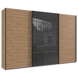 Schwebetürenschrank wimex "Norderstedt" Schränke Gr. B/H/T: 360 cm x 236 cm x 64 cm, 3 St., grau (artisan eiche nachbildung, glas grey) INKLUSIVE 2 Stoffboxen und zusätzliche Einlegeböden, mit Glastür