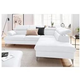 Ecksofa COTTA "Caluso L-Form" Sofas Gr. B/H/T: 256cm x 74cm x 208cm, Kunstleder SOFTLUX, Ottomane rechts, ohne Bettfunktion-ohne Bettkasten-mit Kopfteilverstellung, weiß (altweiß) inklusive Kopfteilverstellung, wahlweise mit Bettfunktion