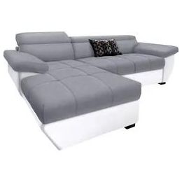 Ecksofa COTTA "Speedway L-Form" Sofas Gr. B/H/T: 265cm x 79cm x 102cm, Kunstleder SOFTLUX-Luxus-Microfaser, Recamiere links, ohne Bettfunktion-ohne Bettkasten-mit Kopfteilverstellung, grau (weiß/grau) inklusive Kopfteilverstellung, wahlweise mit Bettfunktion + Bettkasten