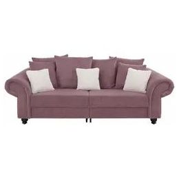 Big-Sofa Home Affaire "King Henry" Sofas Gr. B/H/T: 242cm x 90cm x 103cm, Samtstoff, ohne Funktion, lila (lavendel) in legerer Polsterung und vielen losen Kissen