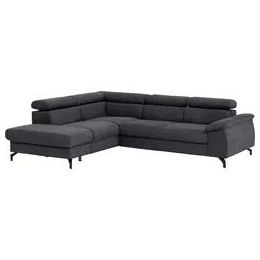 Ecksofa COTTA "Komaris L-Form" Sofas Gr. B/H/T: 249cm x 72cm x 207cm, Microfaser, Ottomane links, mit Bettfunktion-mit Bettkasten-mit Kopfteilverstellung, grau (lava) inklusive Kopfteilverstellung, wahlweise BettfunktionBettkasten