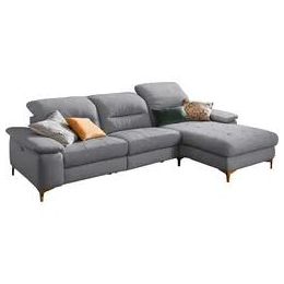 Ecksofa Places of Style "Basel L-Form", grau (hellgrau), B:280cm H:84cm T:184cm, Luxus-Mikrofaser Lederoptik: 100% Polyester, , Struktur: 85% Polyester, 15% Viskose, , Sofas, mit vollmotorischer Relaxfunktion und motorischer Recamiere