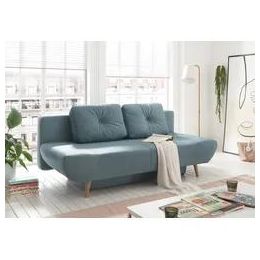 Schlafsofa Andas "Segmon" Sofas Gr. B/H/T: 200cm x 88cm x 99cm, Samtvelours, blau (blau/ petrol hell) einfach in ein bequemes Bett umwandeln, inklusive Bettkasten