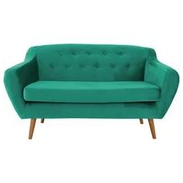 2-Sitzer Andas "Renne" Sofas Gr. B/H/T: 128cm x 78cm x 73cm, Samtvelours, blau (petrol) mit Heftung im Rücken skandinavischem Stil