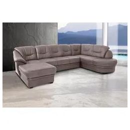 Sit & More Wohnlandschaft SIT & MORE "Savoni U-Form" Sofas Gr. B/H/T: 334cm x 90cm x 206cm, Luxus-Microfaser, Recamiere links, ohne Bettfunktion, grau wahlweise mit Bettfunktion