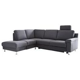 Candy Ecksofa 3C CARINA "Korfu L-Form" Sofas Gr. B/H/T: 252 cm x 91 cm x 208 cm, Struktur, Recamiere links, ohne Bettfunktion-ohne Stauraum, grau (dunkelgrau) incl.- 1 Kopfstütze, wahlweise mit Schlafunktion und Stauraum