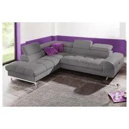 Ecksofa COTTA "Chef L-Form" Sofas Gr. B/H/T: 257cm x 72cm x 206cm, Kunstleder SOFTLUX, Ottomane links, mit Kopfteilverstellung-mit Bettfunktion, grau mit Kopfteilverstellung, wahlweise Bettfunktion