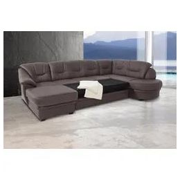 Sit & More Wohnlandschaft SIT & MORE "Savoni U-Form" Sofas Gr. B/H/T: 334cm x 90cm x 206cm, NaturLEDER, Recamiere links, mit Bettfunktion, braun (mokka) wahlweise mit Bettfunktion