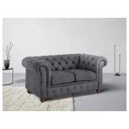 Chesterfield-Sofa Home Affaire "Chesterfield 2-Sitzer B/T/H: 150/89/74 cm" Sofas Gr. B/H/T: 150cm x 74cm x 89cm, Luxus-Microfaser weich, grau (anthrazit) mit hochwertiger Knopfheftung, auch in Leder