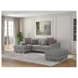 Sit & More Ecksofa SIT & MORE "Dundee L-Form" Sofas Gr. B/H/T: 264cm x 86cm x 175cm, Luxus-Microfaser Paris, Recamiere links, mit Kopfteilverstellung-ohne Bettfunktion-ohne Bettkasten, weiß (silber) mit Federkern und Edelstahlfüßen, wahlweise Kopfteilverstellung