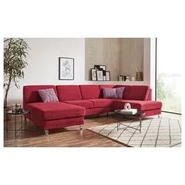 Sit & More Wohnlandschaft SIT&MORE "Clio U-Form" Sofas Gr. B/H/T: 319 cm x 89 cm x 190 cm, Luxus-Microfaser ALTARA NUBUCK, Ottomane rechts, ohne Bettfunktion-ohne Bettkasten, rot (bordeaux) wahlweise mit Bettfunktion und Bettkasten, inklusive Federkern