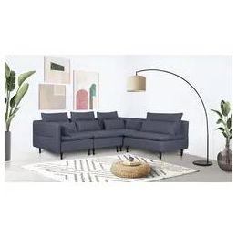 Ecksofa Andas "ALVIK L-Form" Sofas Gr. B/H/T: 262cm x 88cm x 172cm, Struktur fein, Ottomane rechts, Ottomane rechts, blau zusammengesetzt aus Modulen, erweiterbar mit Modulen der Serie