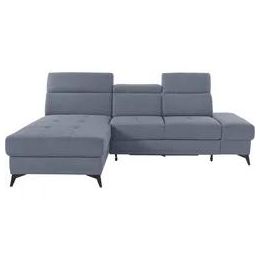 Ecksofa Inosign "Cardiz L-Form" Sofas Gr. B/H/T: 246 cm x 83 cm x 173 cm, Webstoff, Recamiere links, ohne Bettfunktion-ohne Bettkasten, blau (blaugrau) inkl.Kopfteilverstellung und Federkern wahlweise mit Bettfunktion