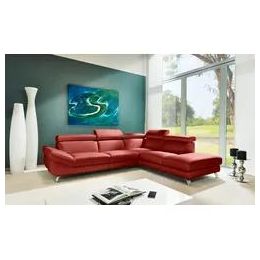 Ecksofa Places of Style "Laura L-Form" Sofas Gr. B/H/T: 284cm x 94cm x 233cm, NaturLEDER LongLife100, Recamiere rechts, rot (kirsche) mit Rückenverstellung