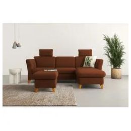 Ecksofa Home Affaire "Trelleborg L-Form" Sofas Gr. B/H/T: 249 cm x 86 cm x 162 cm, Struktur, Recamiere rechts, ohne Bettfunktion-ohne Bettkasten, rosegold (kupfer) Federkern-Polsterung, wahlweise mit Bettfunktion und Bettkasten