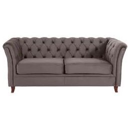 Chesterfield-Sofa Home Affaire "Reims" Sofas Gr. B/H/T: 180 cm x 76 cm x 88 cm, Samtoptik, braun mit echter Chesterfield-Knopfheftung, hochwertige Verarbeitung