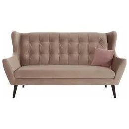 3-Sitzer Andas "Hemmink" Sofas Gr. B/H/T: 197cm x 107cm x 94cm, Samtvelours, ohne Funktion, rosa (hellgrau/altrosa) mit Knopfheftung