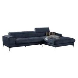 Ecksofa W.Schillig "piedroo" Sofas Gr. B/H/T: 303cm x 70cm x 193cm, Stoff S37, Longchair rechts, mit Kopfteilverstellung-mit motorischer Sitztiefenverstellung, blau (dunkelblau s37) Kopfteilverstellung, wahlweise mit Sitztiefenverstellung, Breite 303cm