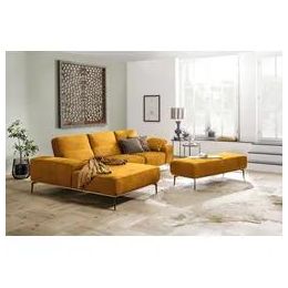 Ecksofa W.Schillig "run" Sofas Gr. B/H/T: 299cm x 88cm x 178cm, Stoff S37, Recamiere links, mit Sitztiefenverstellung, gelb (brandy s37) mit Holzsockel, Füße in Bronze pulverbeschichtet, Breite 299 cm