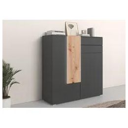 Highboard COTTA "Montana" Sideboards Gr. B/H/T: 120cm x 121cm x 39cm, 2 St., schwarz (schwarz / artisan) Stauraumschrank inkl. LED-Beleuchtung, mit Push-To-Open, Breite 120 cm