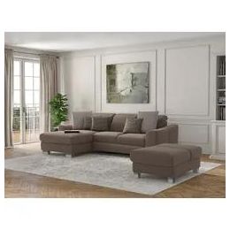 Sit & More Ecksofa SIT & MORE "Dundee L-Form" Sofas Gr. B/H/T: 264cm x 86cm x 175cm, Luxus-Microfaser Paris, Recamiere links, ohne Kopfteilverstellung-ohne Bettfunktion-ohne Bettkasten, grau (taupe) mit Federkern und Edelstahlfüßen, wahlweise Kopfteilverstellung