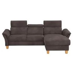 Ecksofa Home Affaire "Conville L-Form" Sofas Gr. B/H/T: 256cm x 84cm x 167cm, Luxus-Microfaser Vintage, Recamiere rechts, inkl.Kopfteilverstellung, ohne Bettfunktion und Bettkasten, braun (mocca) Federkern, wahlweise mit Bettfunktion und Bettkasten bzw. Stauraum