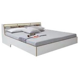 Müllermöbel Bett MÜLLER SMALL LIVING "Slope" Betten Gr. mit Birkenkante LED-Leuchtmittel, Liegefläche B/L: 140 cm x 200 cm Betthöhe: 34 cm, kein Härtegrad, ohne Matratze, weiß inklusive LED Beleuchtung