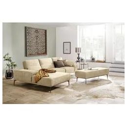 Ecksofa W.Schillig "run" Sofas Gr. B/H/T: 319cm x 88cm x 178cm, Stoff S37, Recamiere links, mit Sitztiefenverstellung, beige (sahara s37) mit Holzsockel, Füße in Bronze pulverbeschichtet, Breite 319 cm