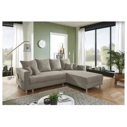 Ecksofa Inosign "L-Form" Sofas Gr. B/H/T: 252cm x 95cm x 192cm, Luxus-Microfaser, Recamiere beidseitig montierbar, grau (taupe) inklusive Bettfunktion, Bettkasten, loser Zier- und Rückenkissen