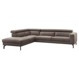 Ecksofa Places of Style "Olanta, L-Form" Sofas Gr. B/H/T: 305cm x 76cm x 233cm, Luxus-Microfaser Vintageoptik, Ottomane links, braun (schlamm) mit verstellbaren Kopfstützen