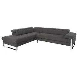 Ecksofa W.Schillig "finn" Sofas Gr. B/H/T: 281cm x 71cm x 230cm, Flachgewebe S22, Ottomane links, ohne Kopfteilverstellung-ohne Sitztiefenverstellung, grau (anthrazit s22) German Design Award 2016, Fußgestell Chrom glänzend, Breite 281 cm