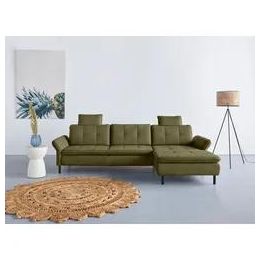 Ecksofa Inosign "Birkholm L-Form" Sofas Gr. B/H/T: 267cm x 83cm x 174cm, Olympia EASY CLEAN, Recamiere rechts, mit Armlehnfunktion, grün (olive) Armlehnverstellung, auch in Easy Clean Bezug - mit Wasser zu reinigen