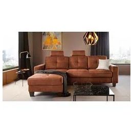 Ecksofa Places of Style "Varese L-Form" Sofas Gr. B/H/T: 251cm x 91cm x 164cm, Luxus-Microfaser Vintageoptik, Recamiere links, mit Vorziehfunktion-mit Bettkasten, braun (cognac) Recamiere wahlweise mit elektrischer Relaxfunktion, 2-Sitzer-Element