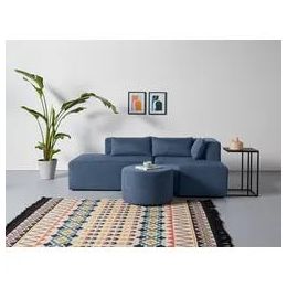 Ecksofa LEONIQUE "Alexane L-Form" Sofas Gr. B/H/T: 219cm x 70cm x 150,5cm, Struktur weich, Ottomane rechts, blau (dunkelblau) zusammengesetzt aus Modulen, in vielen Bezugsqualitäten und Farben.