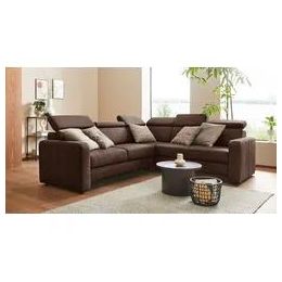 Sit & More Ecksofa SIT & MORE "Bologna L-Form", braun (dunkelbraun), B:247cm H:84cm T:227cm, Sofas, Kopfteilverstellung, wahlweise mit Bettfunktion und Schubkasten